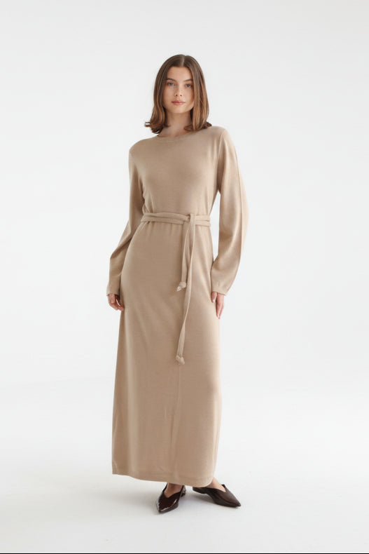 MAXI KNIT DRESS BEIGE – Mira The Label